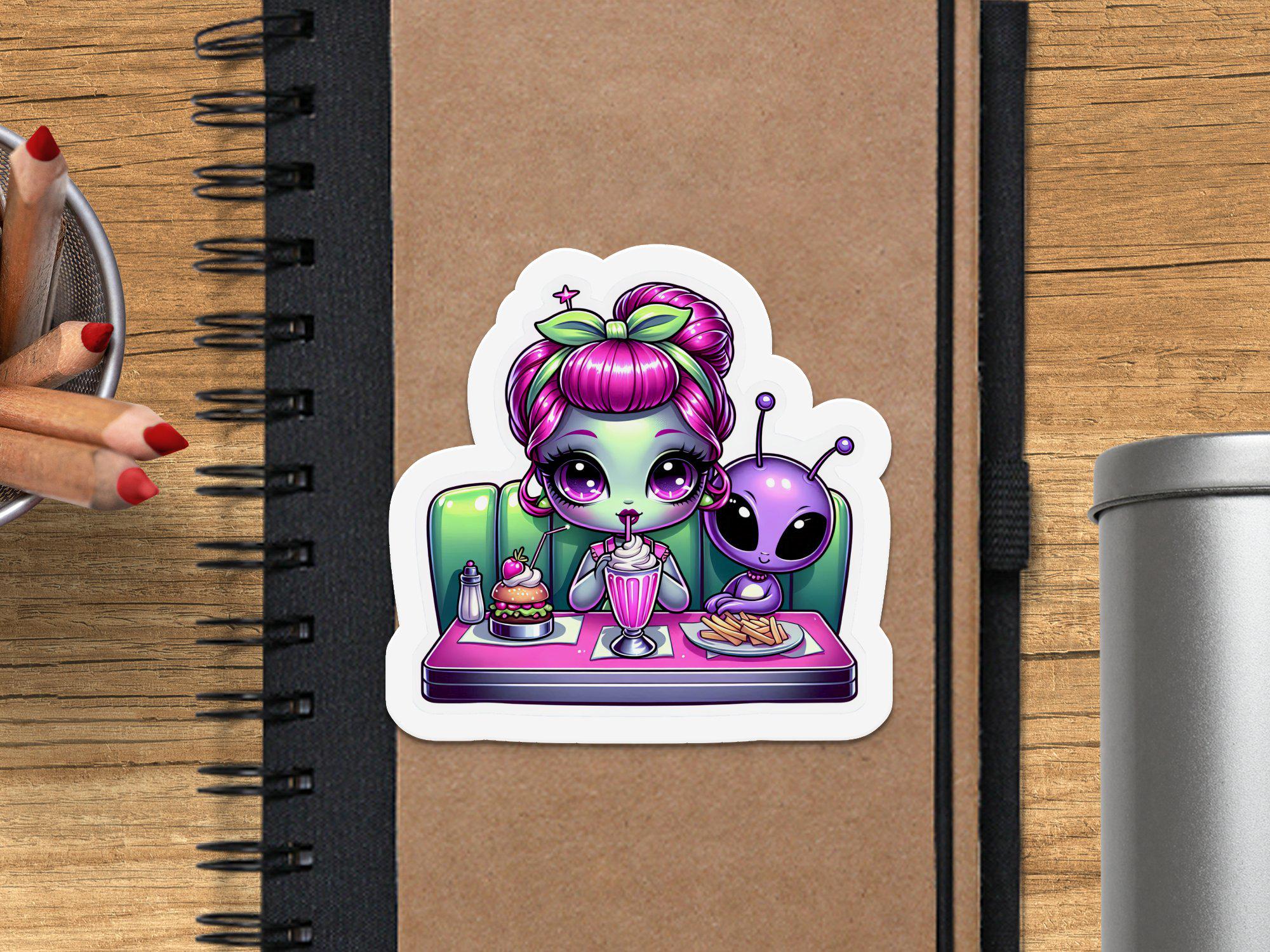 Cute Alien Diner Stickers, Retro Sci-fi Sticker Set, Cartoon Alien ...