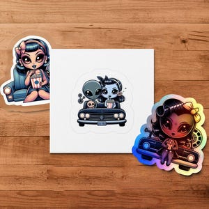 Cute Alien Girl Car Sticker Bundle, Retro Artwork, 6-piece Set, Perfect ...