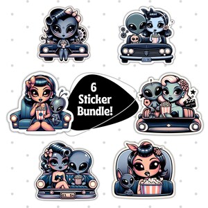 Cute Alien Girl Car Sticker Bundle, Retro Artwork, 6-piece Set, Perfect ...