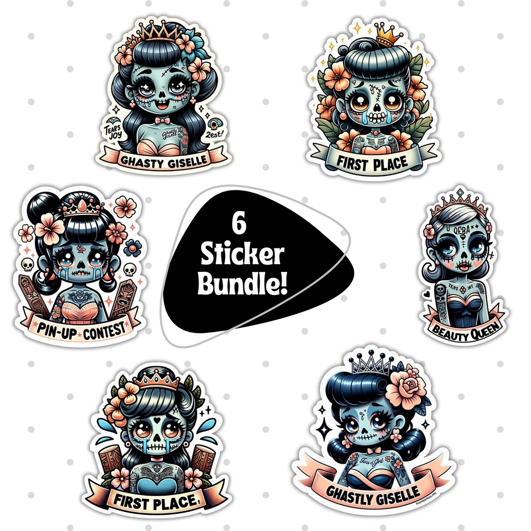 Zombie Girl Sticker Pack, Funny Skeleton Stickers, Horror Sticker ...