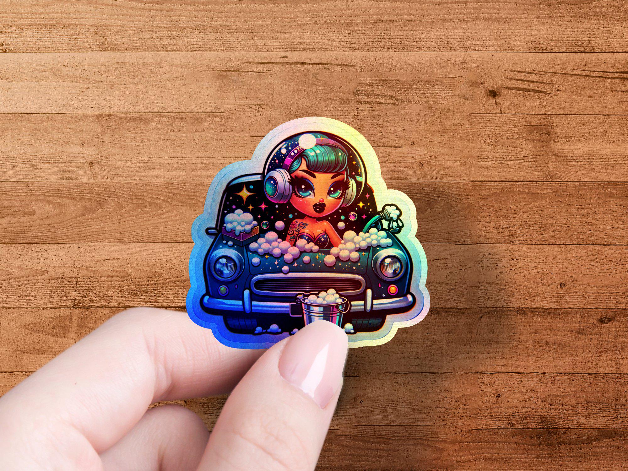 Retro Bubble Bath Sticker Bundle, Cute Pin-up Car Wash Sticker Set ...