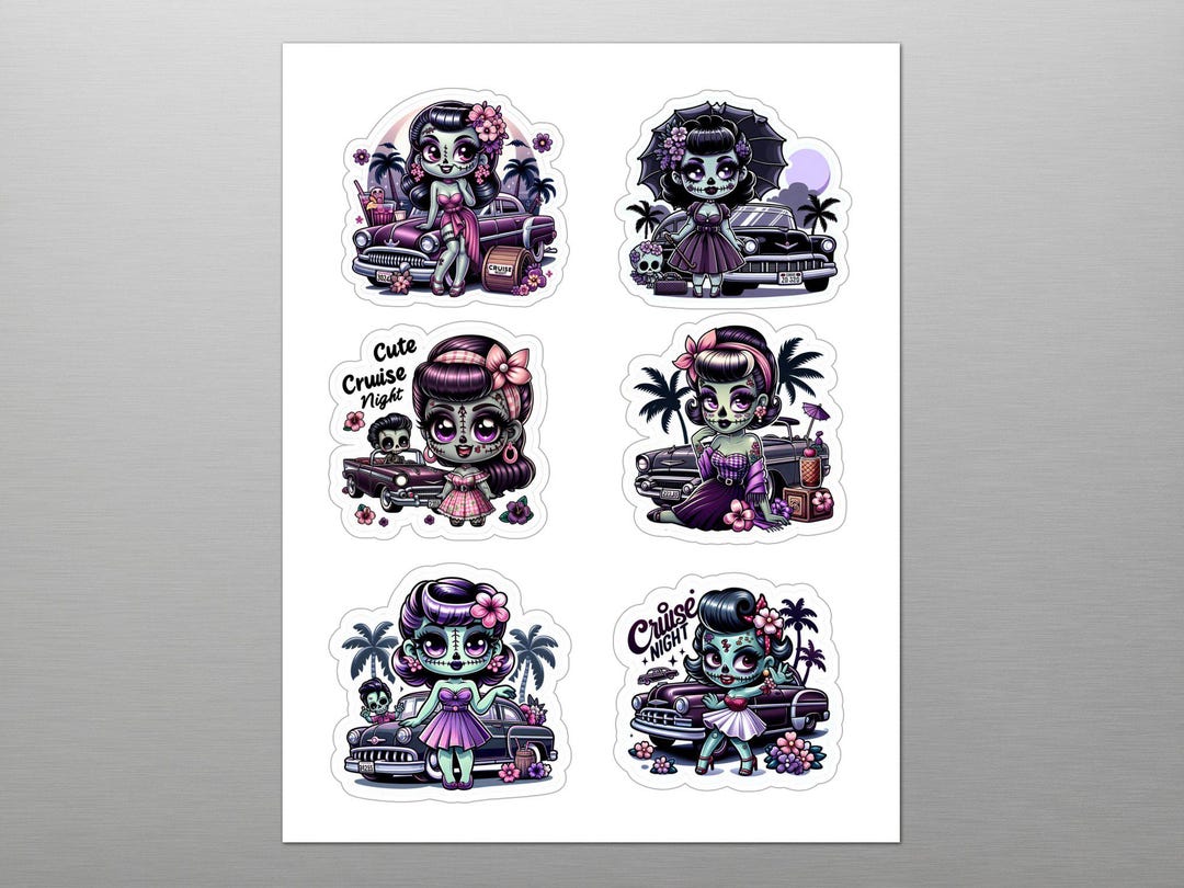 Pinup Zombie Girl Stickers Set, Cute Zombie Car Stickers, Retro ...