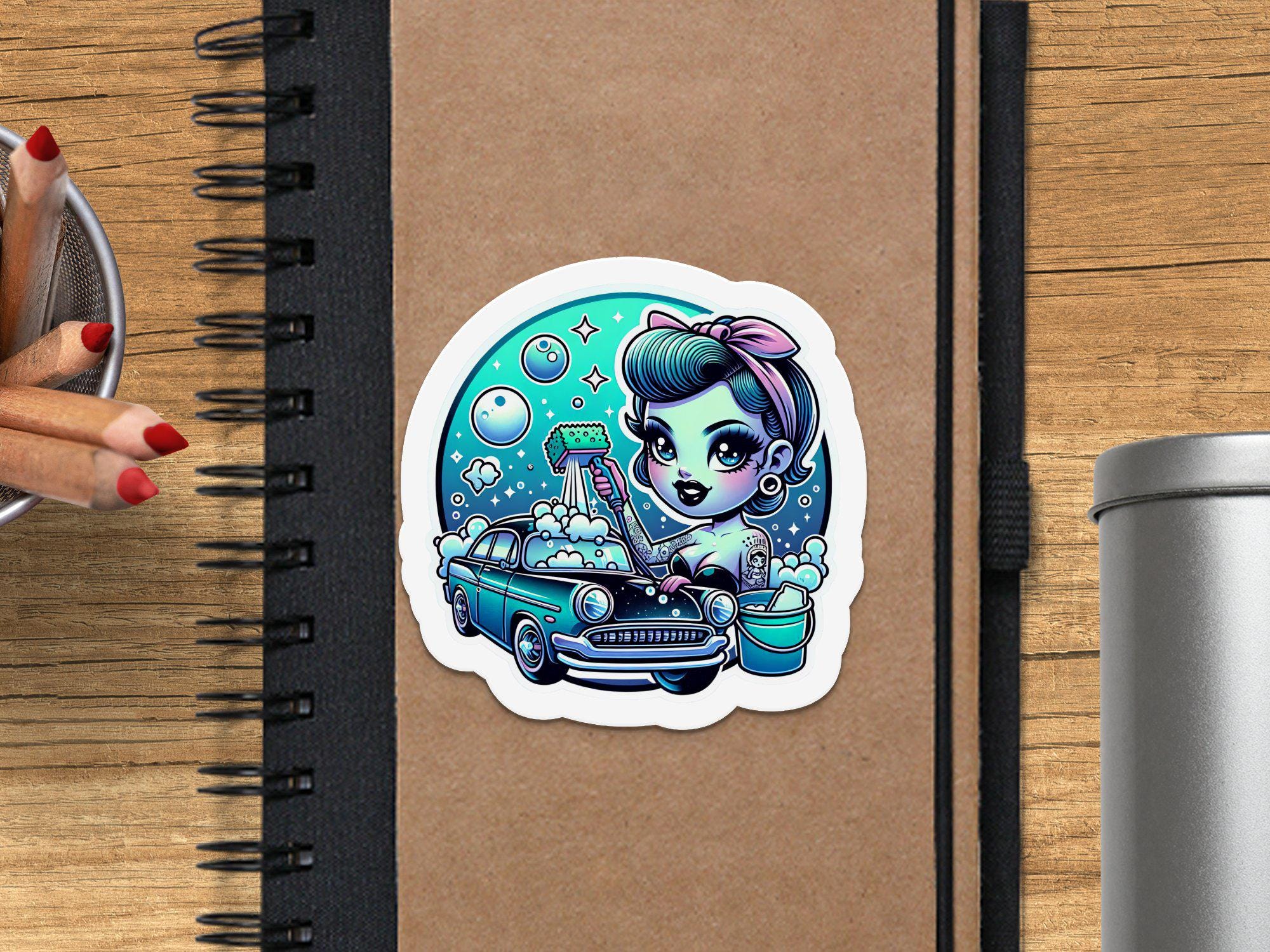 Retro Bubble Bath Sticker Bundle, Cute Pin-up Car Wash Sticker Set ...