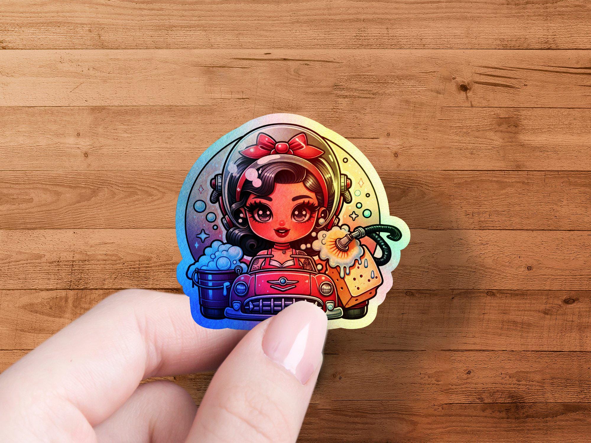 Retro Car Wash Pin-up Girl Sticker Set, Vintage Style Sticker Pack ...