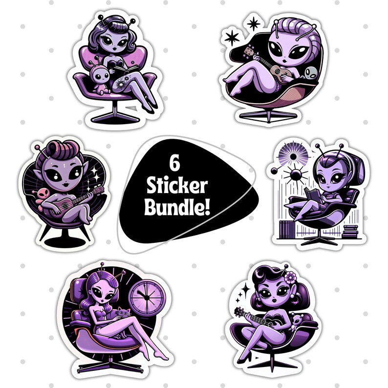 Cute Alien Character Sticker Bundle, Retro Alien Girl Stickers, Fun and ...