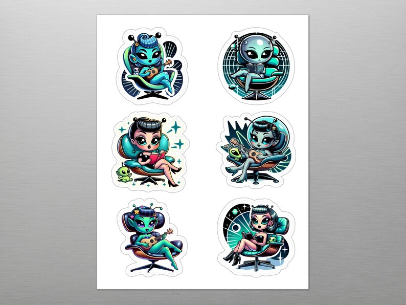 Retro Space Girl Alien Stickers, Cute Sci-fi Sticker Pack, Space Themed ...