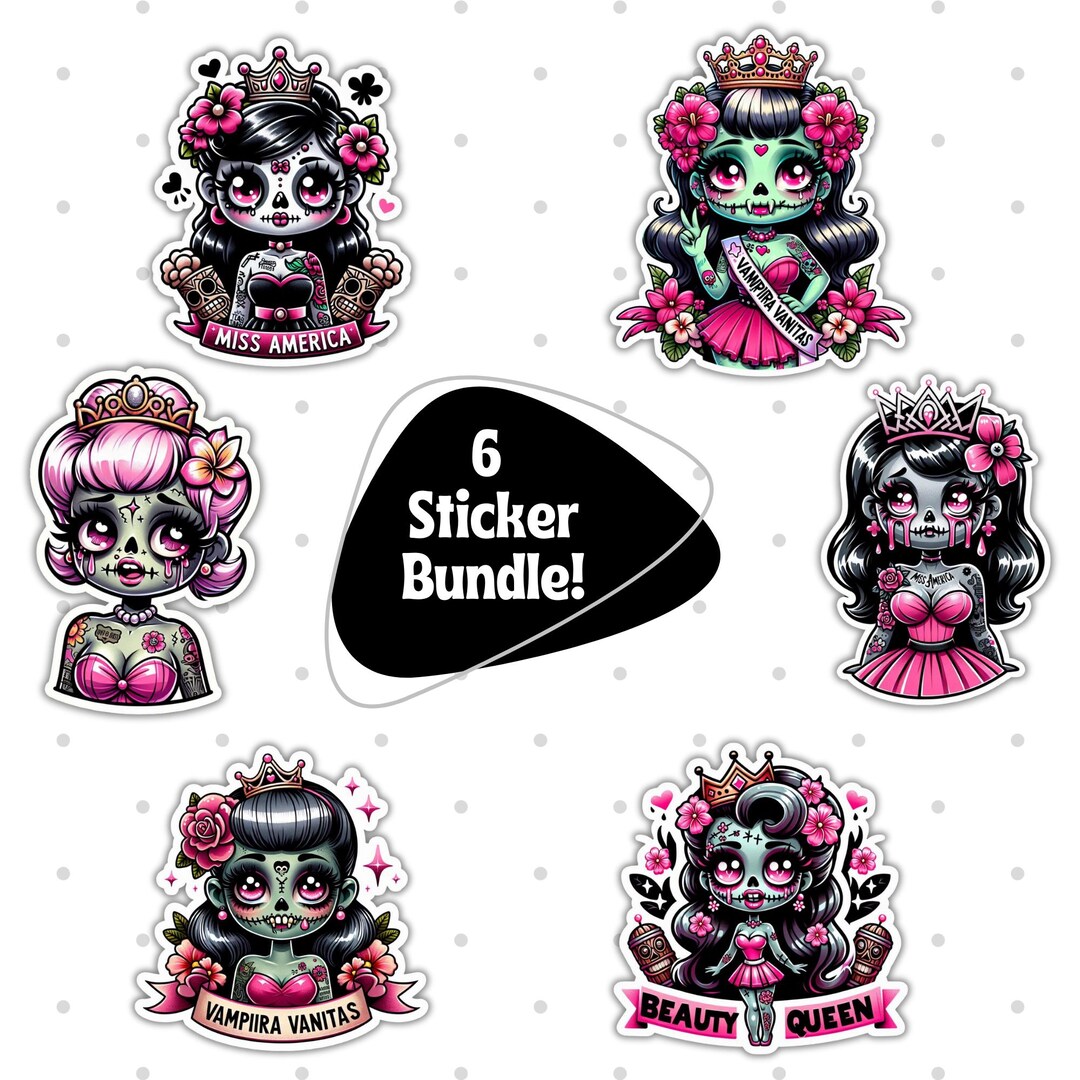 Cute Zombie Girl Stickers, Vampira Vanitas Sticker Pack, Miss America ...