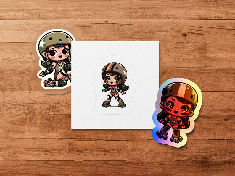 Rollergirl Sticker Set, Cute Roller Derby Stickers, 6 Piece Sticker ...