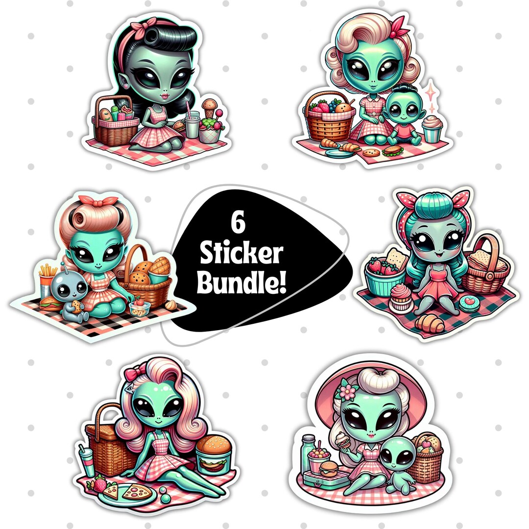 Alien Picnic Sticker Bundle, Cute Alien Stickers Pack, Picnic Theme ...