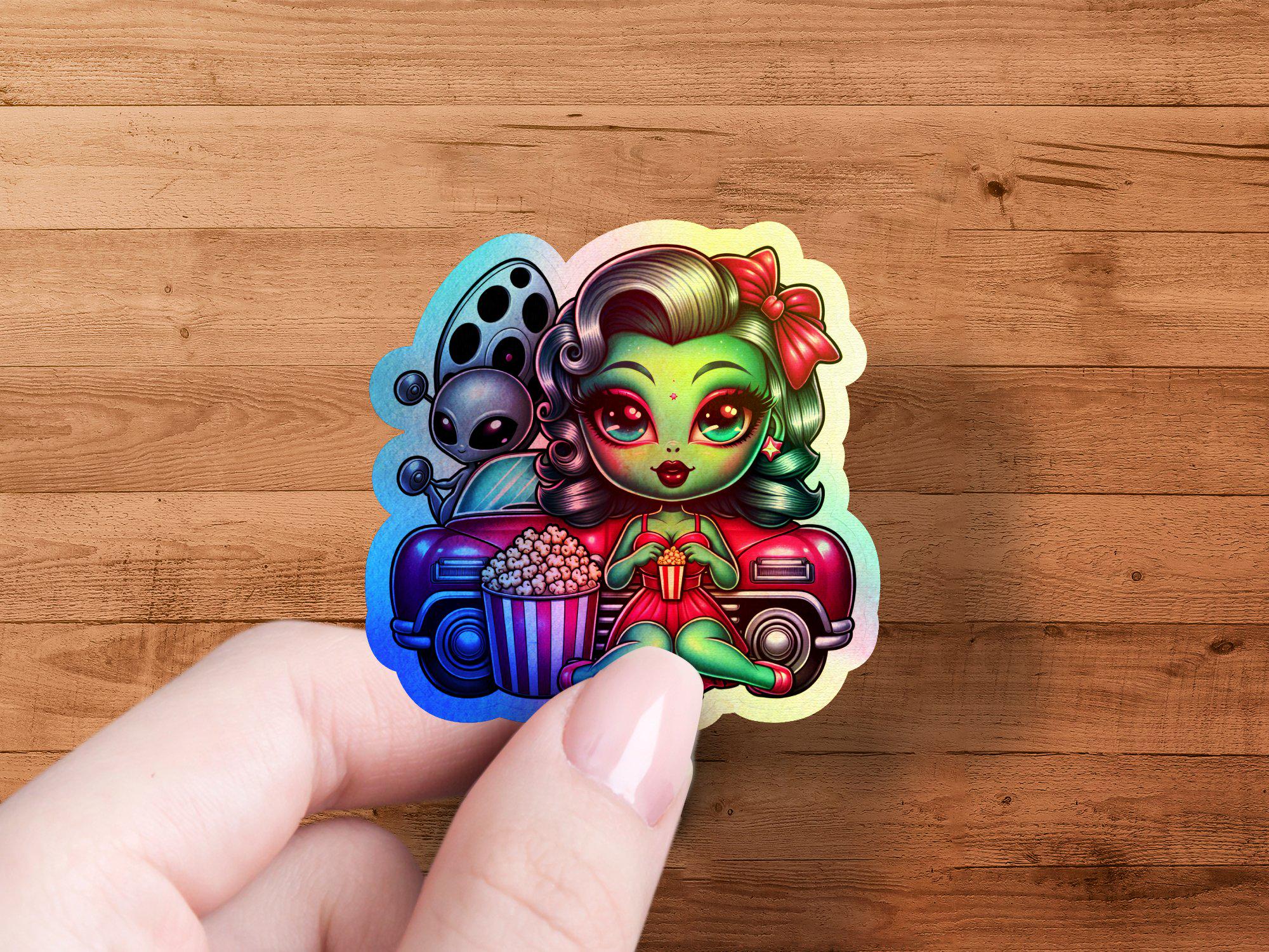 Retro Alien Movie Night Sticker Pack, Quirky Sci-fi Themed Stickers ...