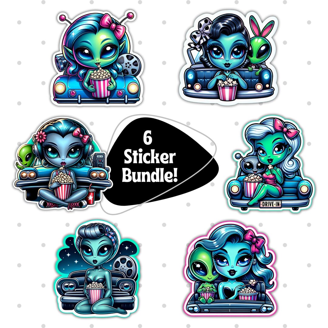 Cute Alien Movie Night Sticker Set, Fun Sci-fi Popcorn Stickers ...