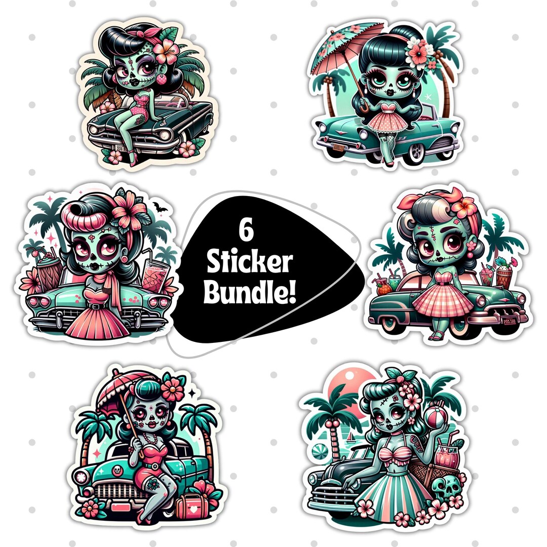 Cute Retro Girl Stickers Bundle for Laptops Water Bottles Journals ...