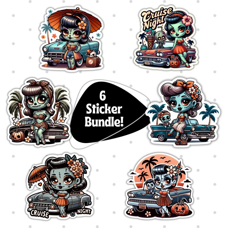 Retro Pin-up Girl Sticker Pack, Classic Car Stickers, Vintage Style ...