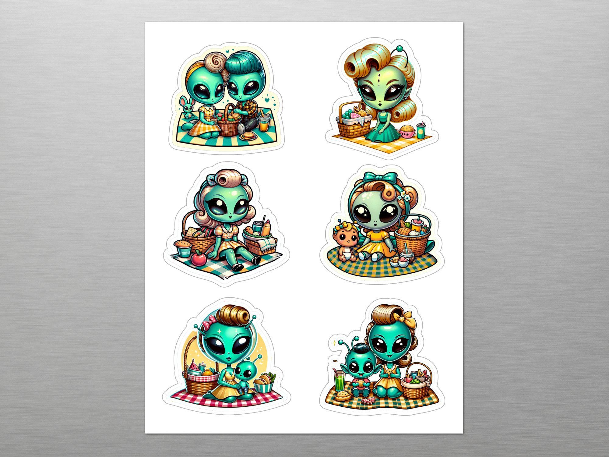 Alien Family Picnic Sticker Pack, Cute Alien Stickers for Kids and ...