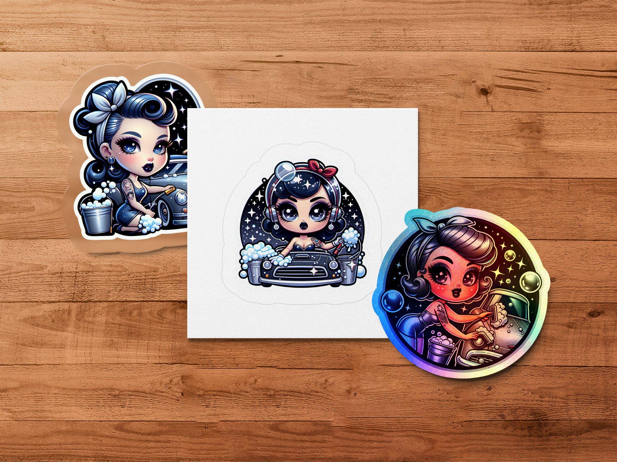 Retro Car Wash Pinup Girl Sticker Set, Vintage Pinup Art Stickers, Car ...
