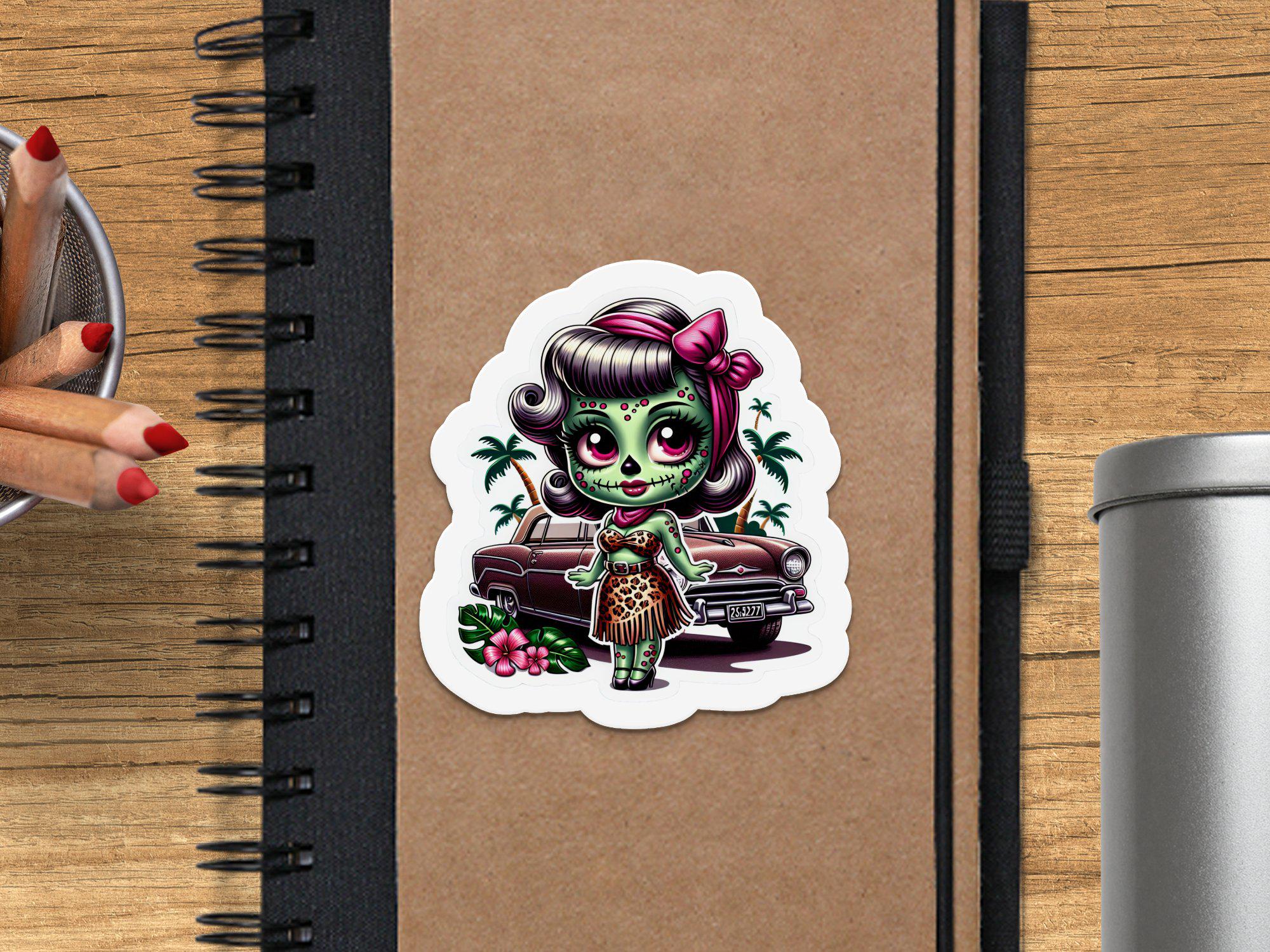 Retro Zombie Pinup Girl Stickers Pack, Cute Gothic Car Decal Set, 6 ...