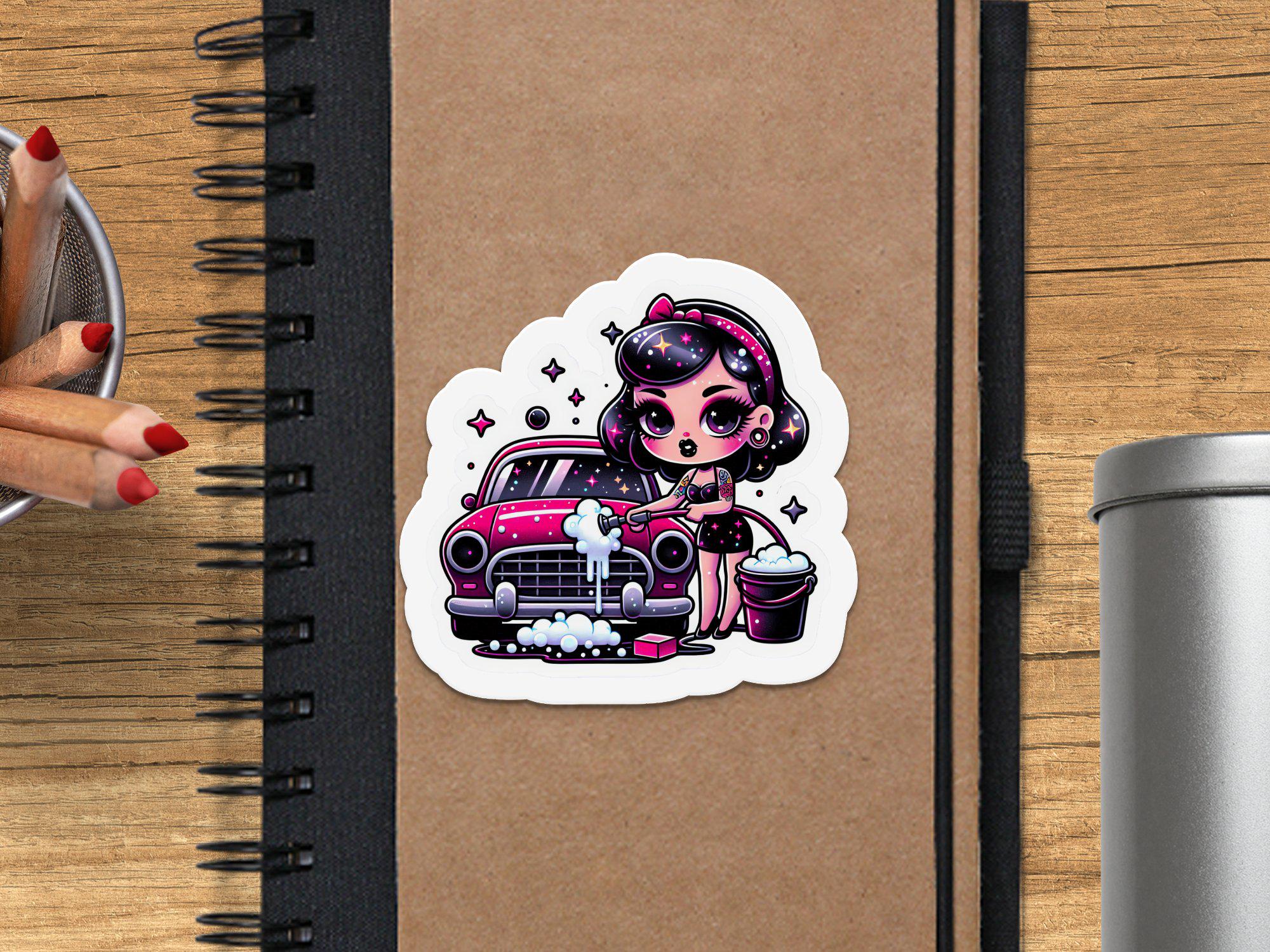 Retro Car Wash Pin-up Girl Sticker Bundle, Waterproof Decal Set, Cute ...