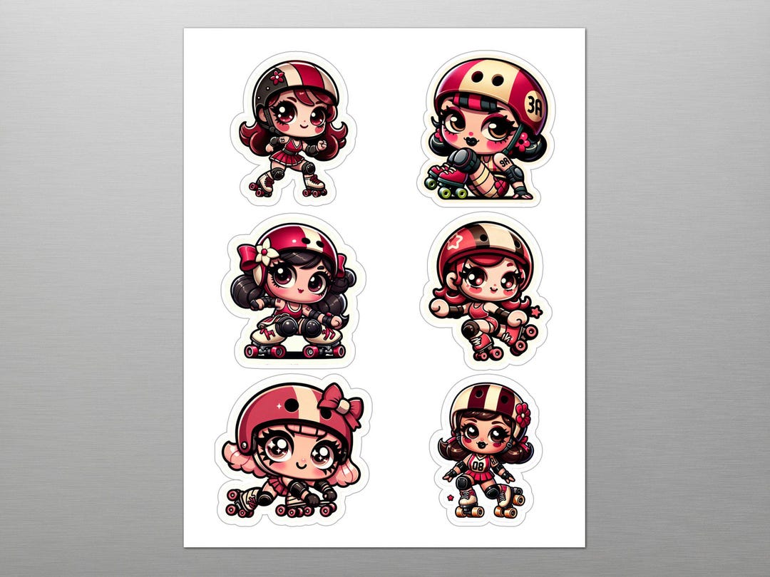 Roller Skate Girl Sticker Pack, Cute Roller Derby Stickers, Skater Girl ...