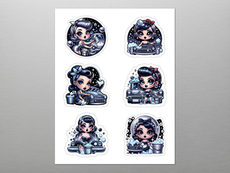 Retro Car Wash Pinup Girl Sticker Set, Vintage Pinup Art Stickers, Car ...