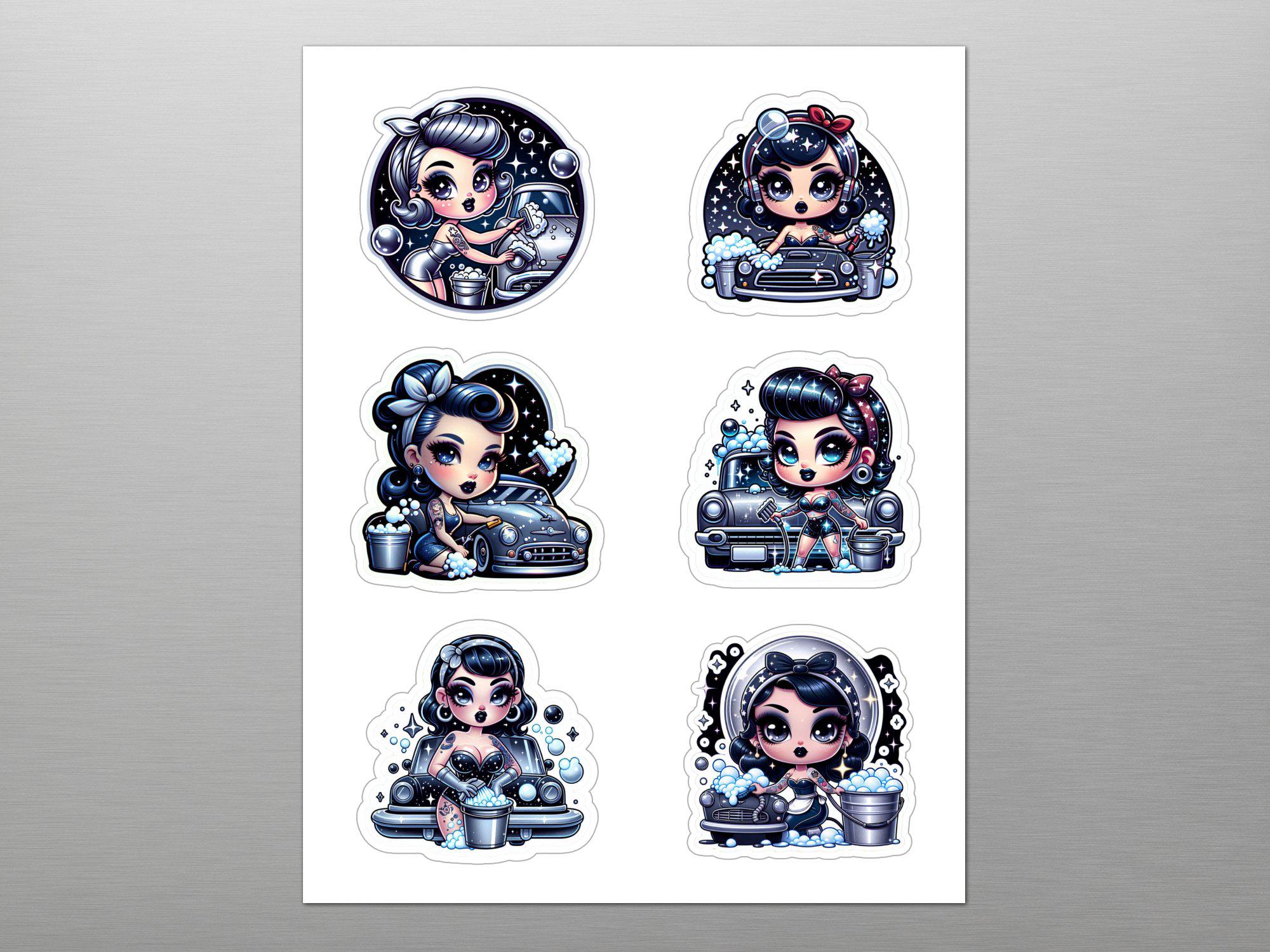 Retro Car Wash Pinup Girl Sticker Set, Vintage Pinup Art Stickers, Car ...