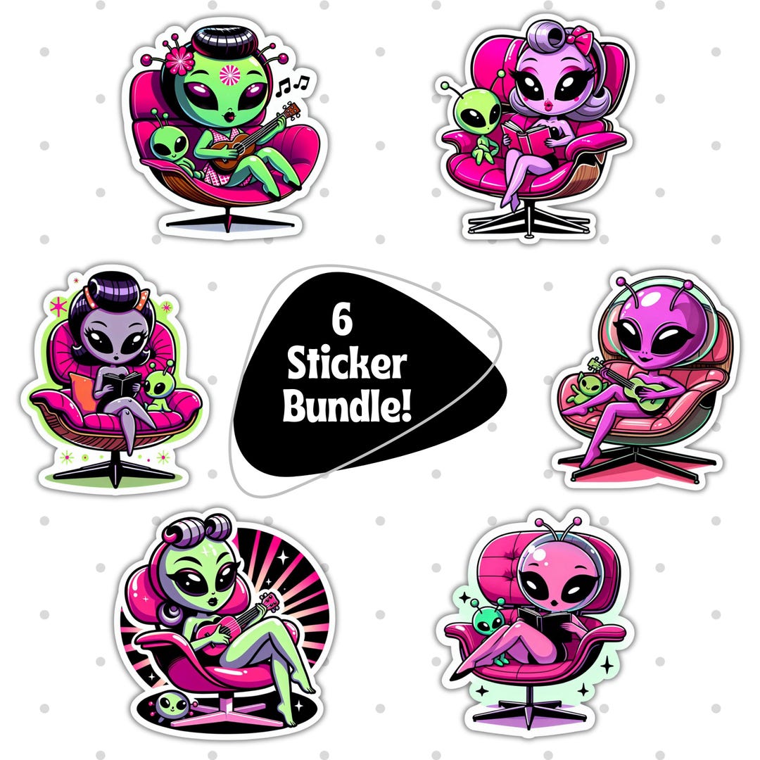 Cute Alien Stickers Bundle, Retro Alien Sticker Pack, Kawaii Alien ...