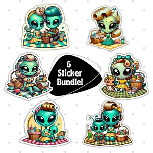 Alien Family Picnic Sticker Pack, Cute Alien Stickers for Kids and ...