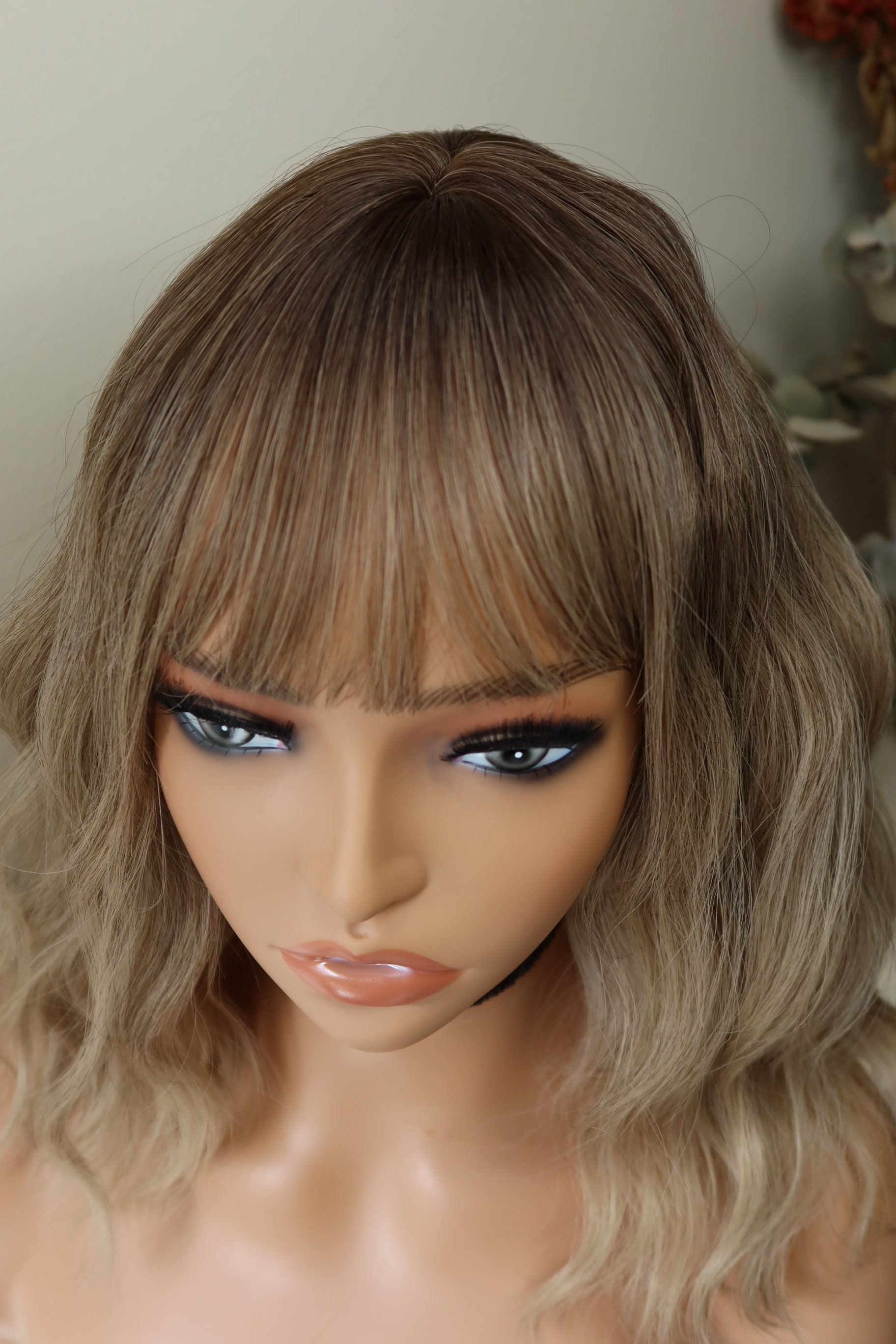 16'' Honey Blonde Beach Wave Wig With Bang Synthetic - Etsy
