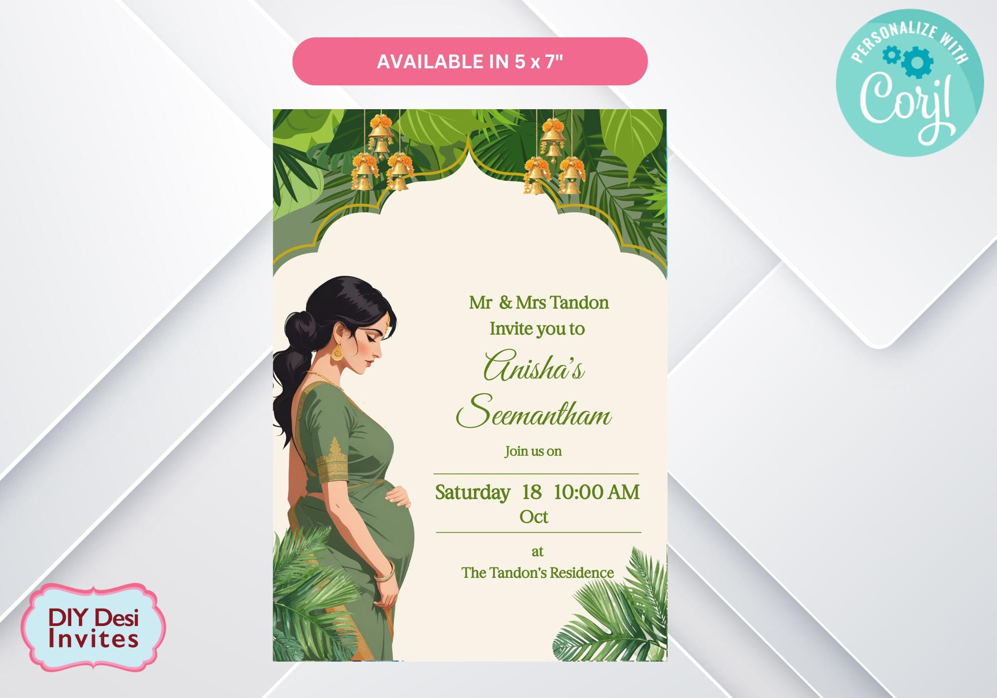 Customizable Seemantham Invitation | 5x7 DIY Printable Template | Godh ...
