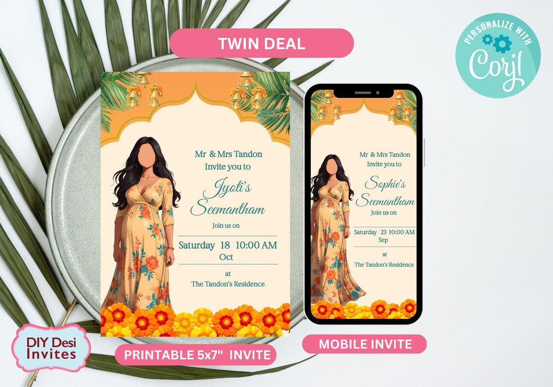 Modern Seemantham Ceremony Invite Instant Access - Etsy