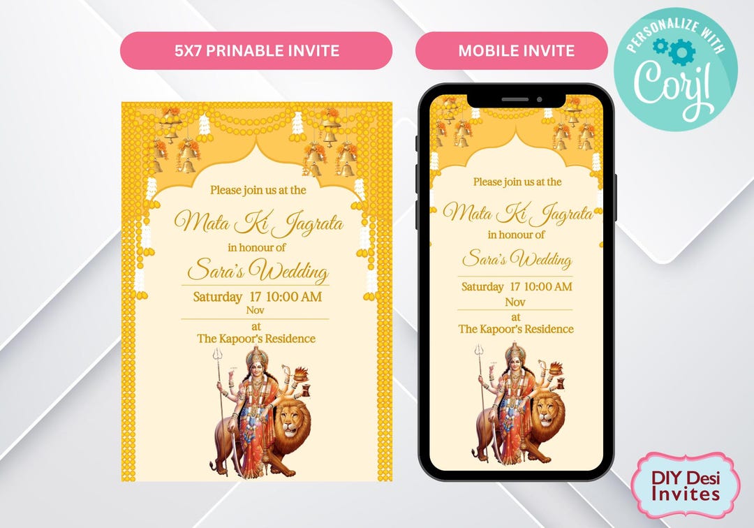 Editable Mata Ki Jagrata Invitation | 5x7 Instant Printable Invite ...