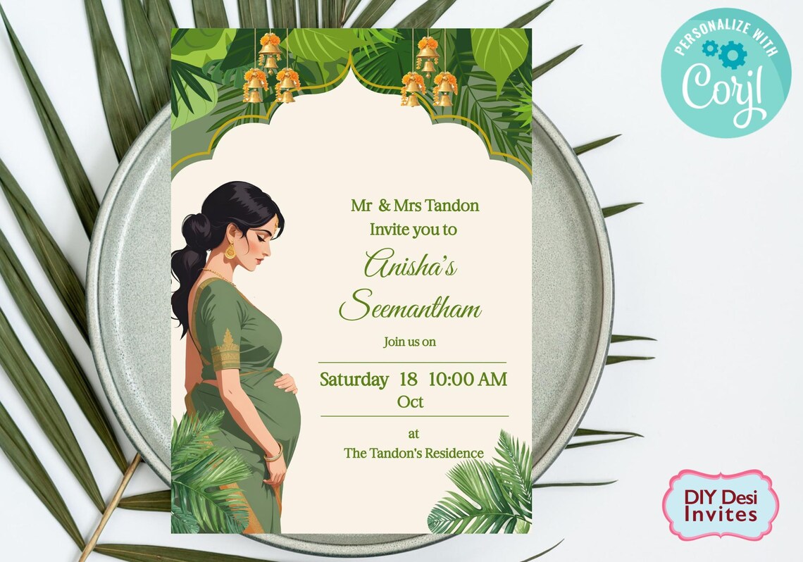 Customizable Seemantham Invitation | 5x7 DIY Printable Template | Godh ...