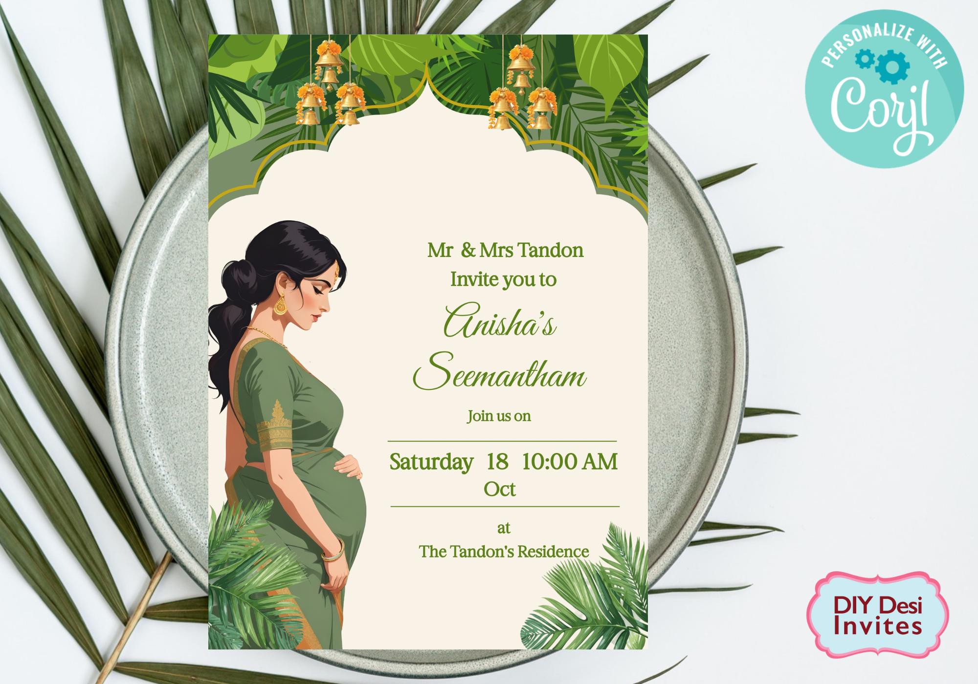 Customizable Seemantham Invitation | 5x7 DIY Printable Template | Godh ...