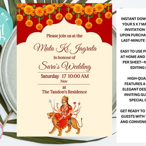 Mata Ki Jagrata Invitation | 5x7 Instant Printable Invite & Mobile ...