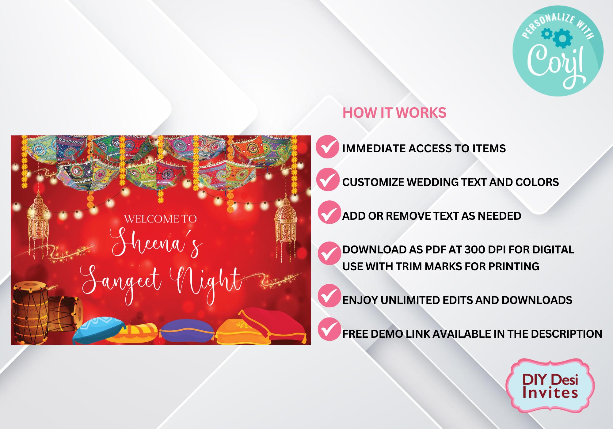 Sangeet Night Ceremony Poster - Sangeet Event Welcome Sign - Welcome ...