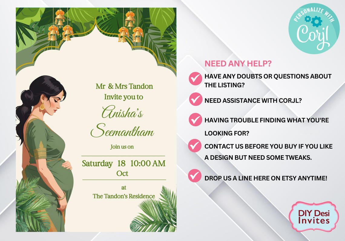 Customizable Seemantham Invitation | 5x7 DIY Printable Template | Godh ...