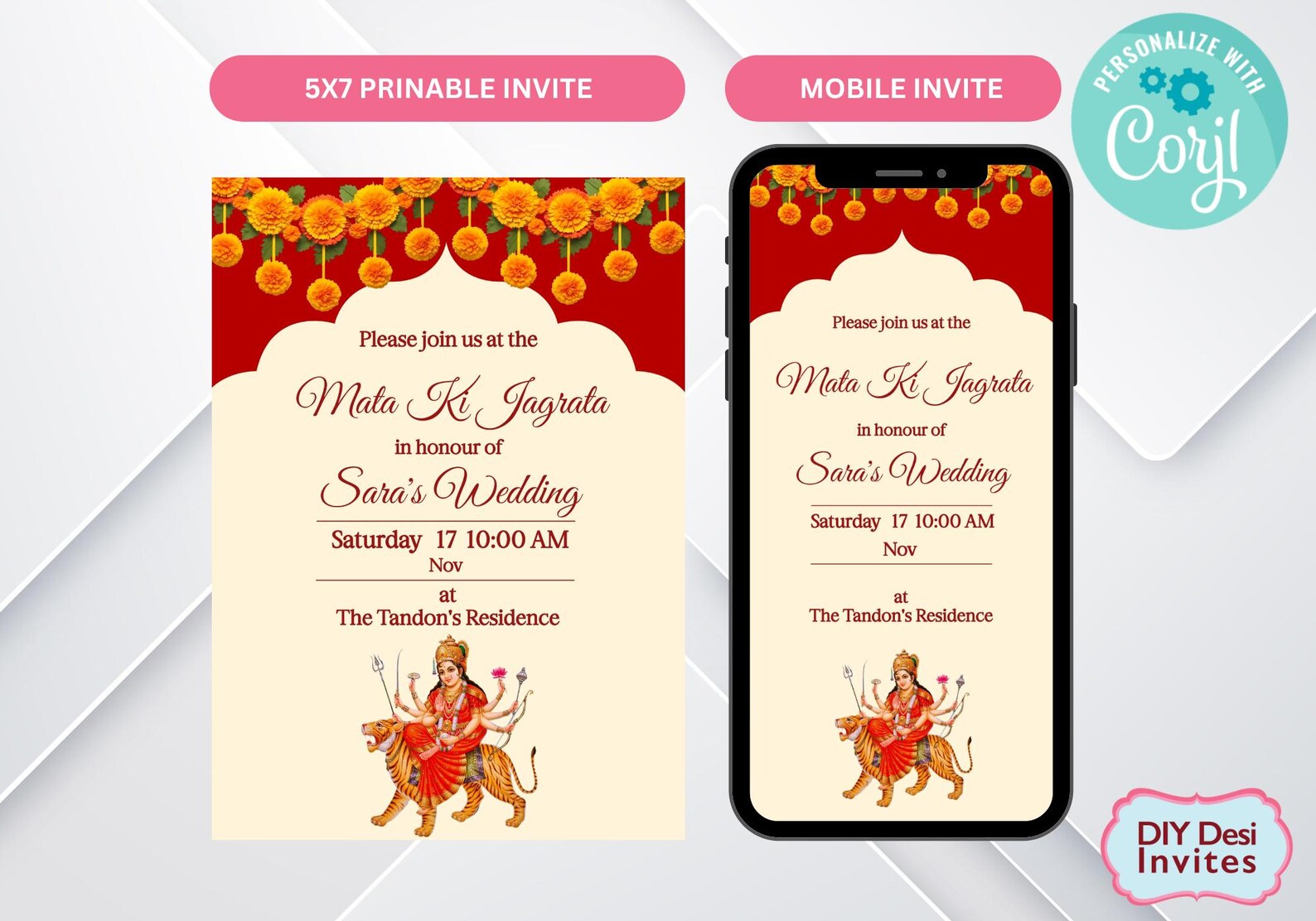 Mata Ki Jagrata Invitation | 5x7 Instant Printable Invite & Mobile ...