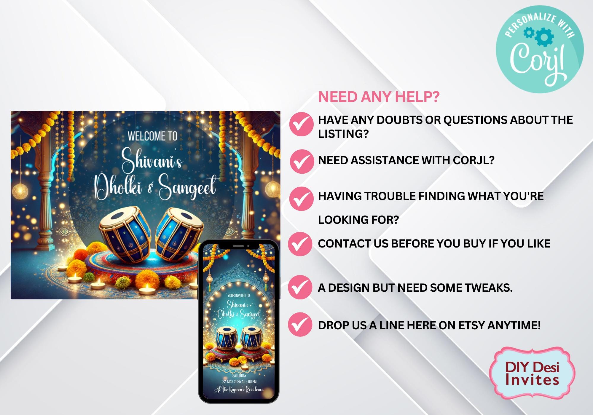 Dholki Event Welcome Sign Dholki Mobile Invite Decorate Your Dholki ...