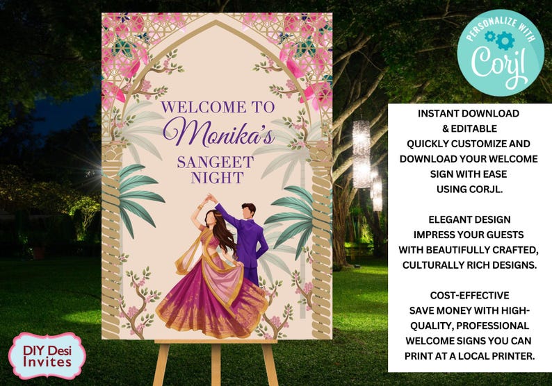 Welcome Sign | Sangeet Wedding Sign | Customizable | Instant Download ...