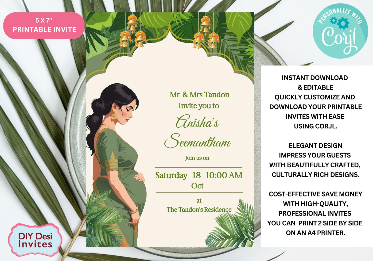 Customizable Seemantham Invitation | 5x7 DIY Printable Template | Godh ...