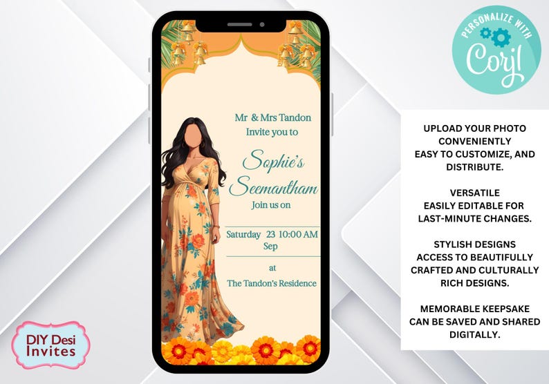 Modern Seemantham Ceremony Invite Instant Access - Etsy