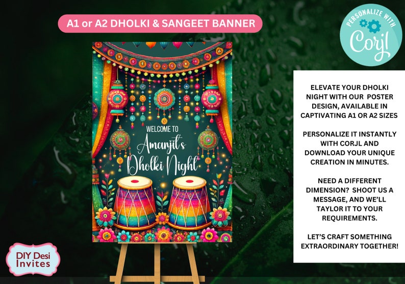 Dholki Invite Sign for Your Elegant Dholki Event | Custom Welcome ...