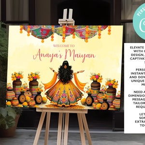 Maiyan Ceremony Welcome Sign - Elegant Haldi Event Signage - Instant ...