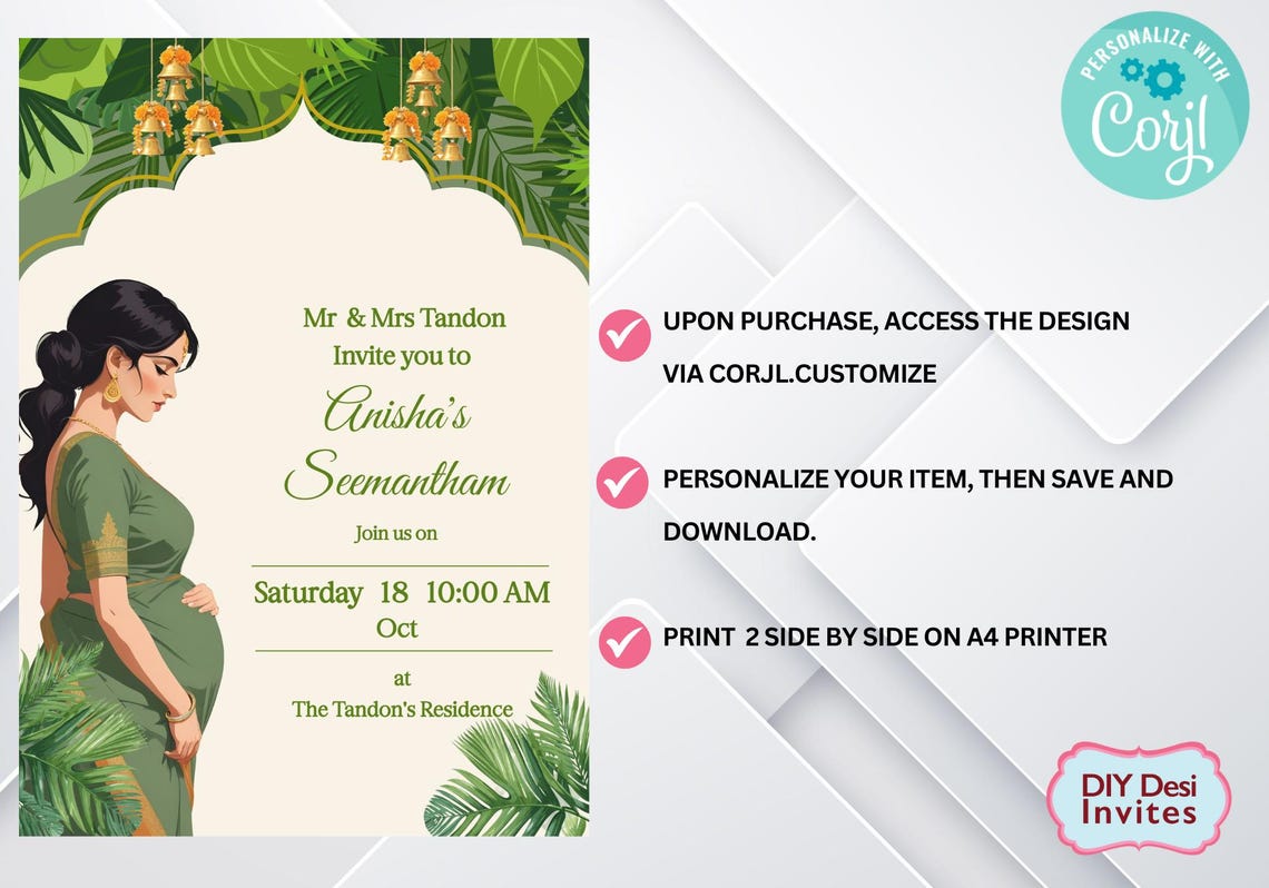 Customizable Seemantham Invitation | 5x7 DIY Printable Template | Godh ...