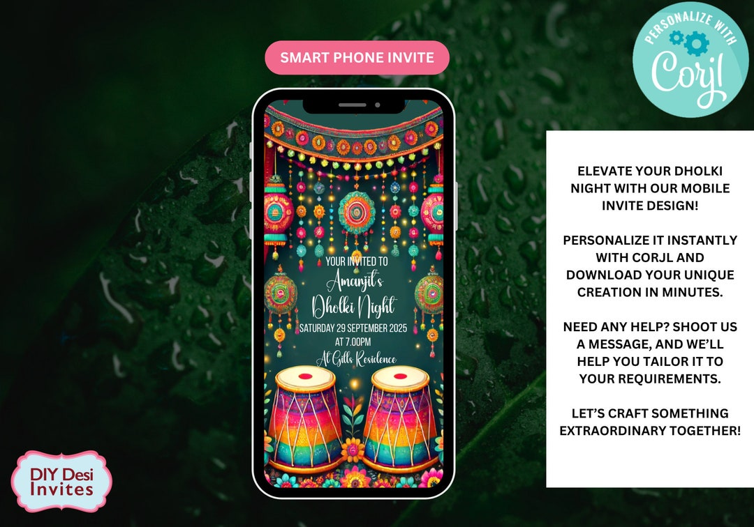 Dholki Night Invitation - Dholki Invite - Invite to Your Dholki Event ...