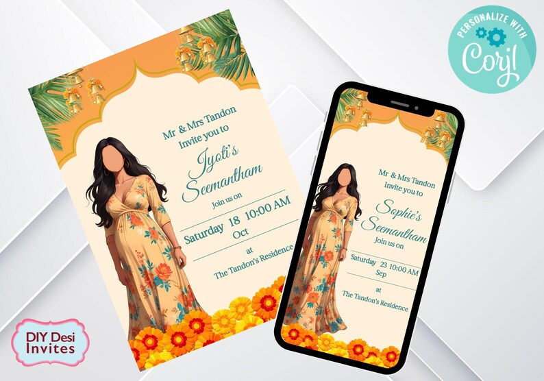 Modern Seemantham Ceremony Invite Instant Access - Etsy