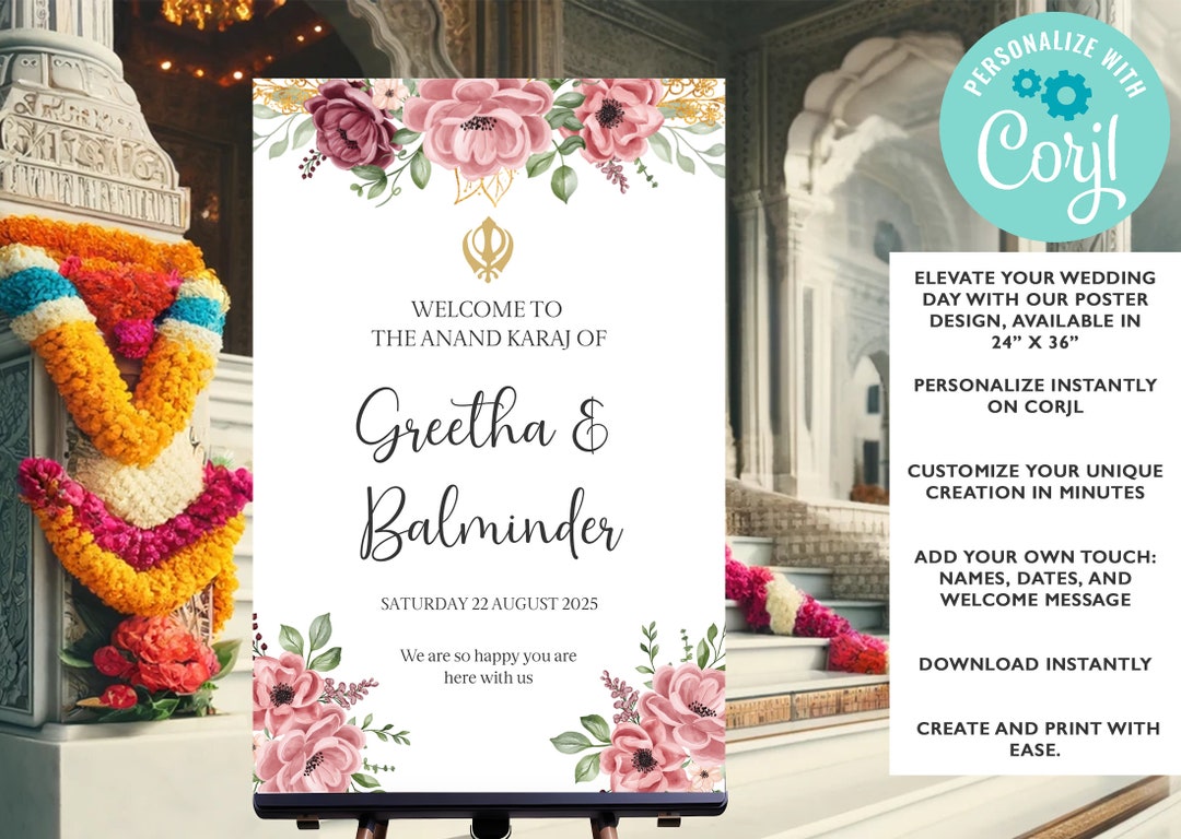 Sikh Wedding Banner Sikh Wedding Sign - Anand Karaj Signage and ...