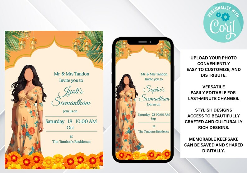 Modern Seemantham Ceremony Invite Instant Access - Etsy