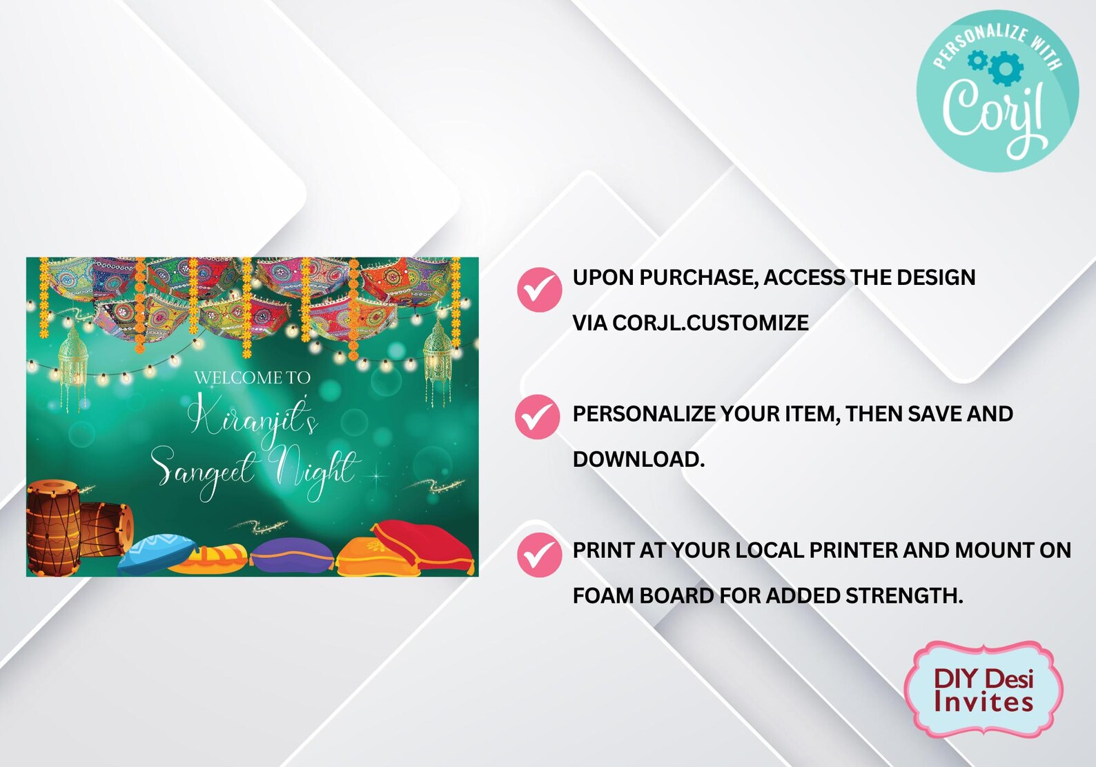Sangeet Ceremony Poster - Sangeet Event Welcome Sign - Instantly ...