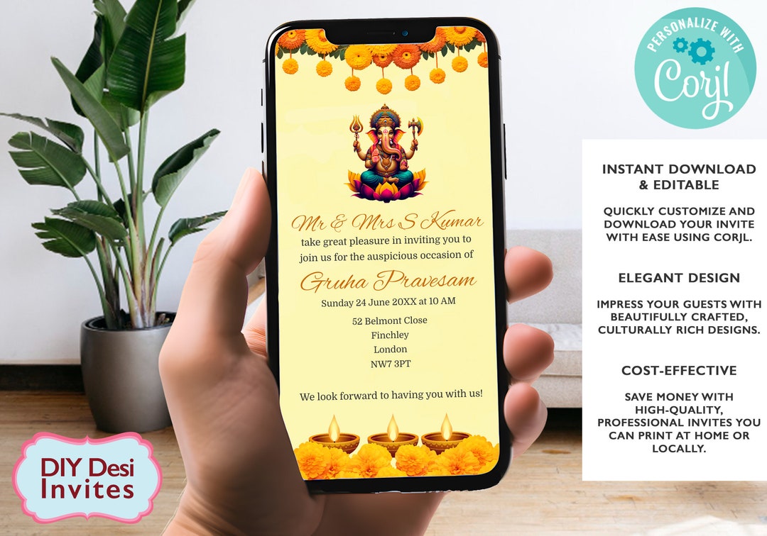 Indian Gruha Pravesam -pooja Invitation - Indian House Warming Party ...