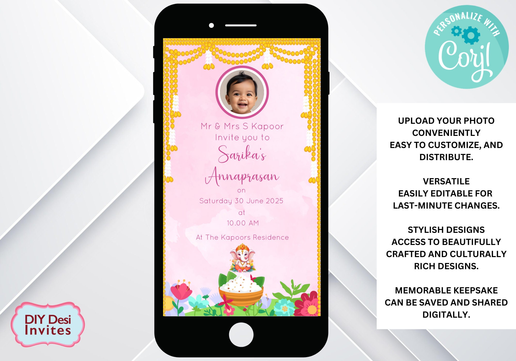 Traditional Annaprasan Ceremony Invite - Editable Rice Feeding ...